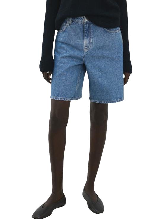 MANGO High-Waisted Mid-Thigh Denim Shorts